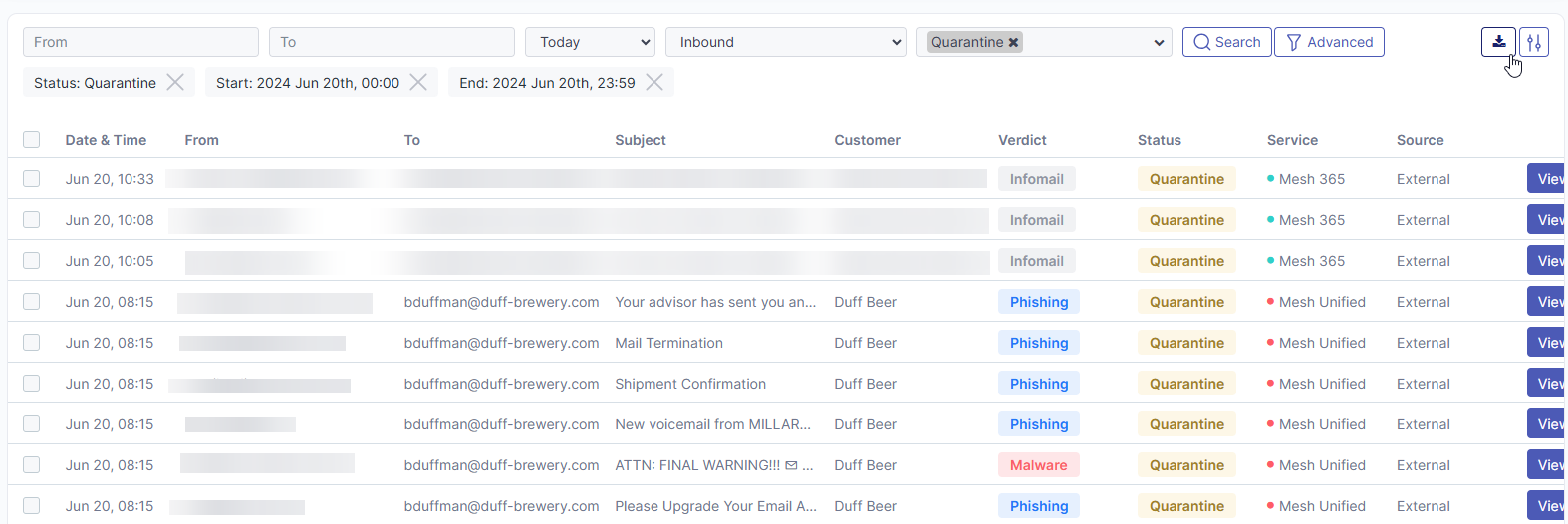Exporting Results from the Live Email Tracker