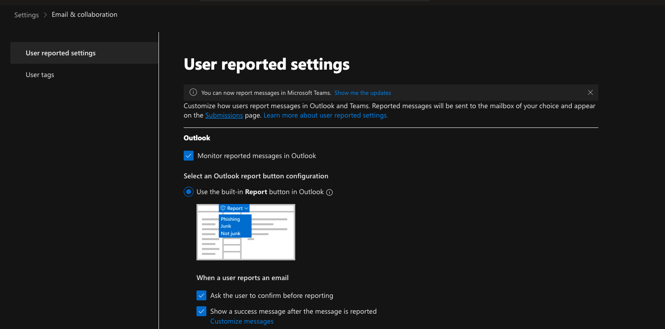 Report Junk & Phishing Button