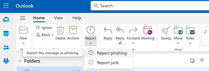Report Junk & Phishing Button