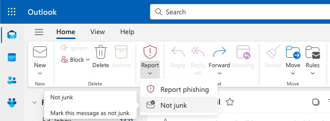 Report Junk & Phishing Button